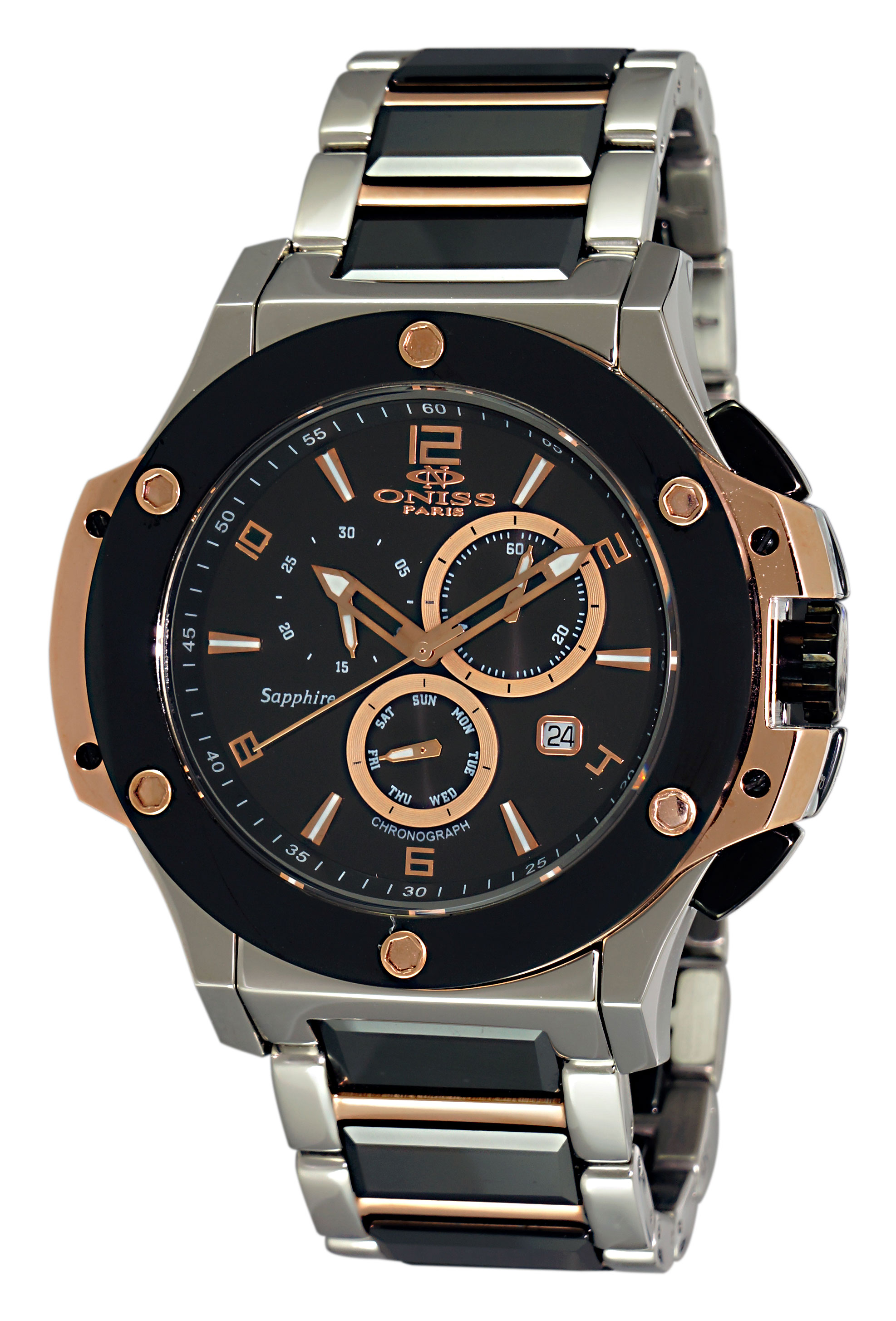 ONISS ON612-MBK "HIGH TECH CERAMIC & STAINLESS STEEL, SWISS CHRONOGRAPH ...