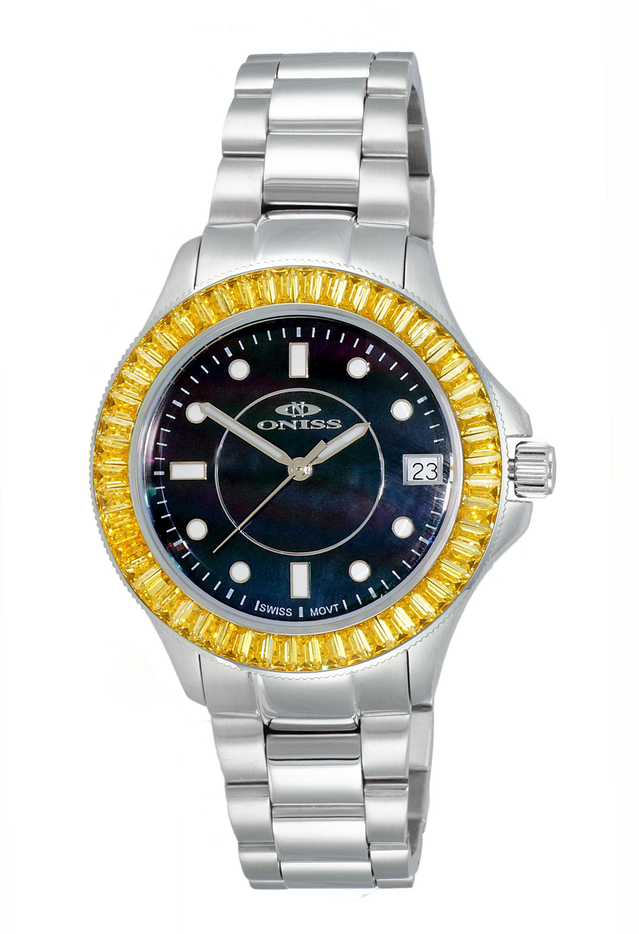 ONISS SWISS MOVEMENT, YELLOW AUSTRIAN SETTING STONE, MOP DIAL, ON7323 ...