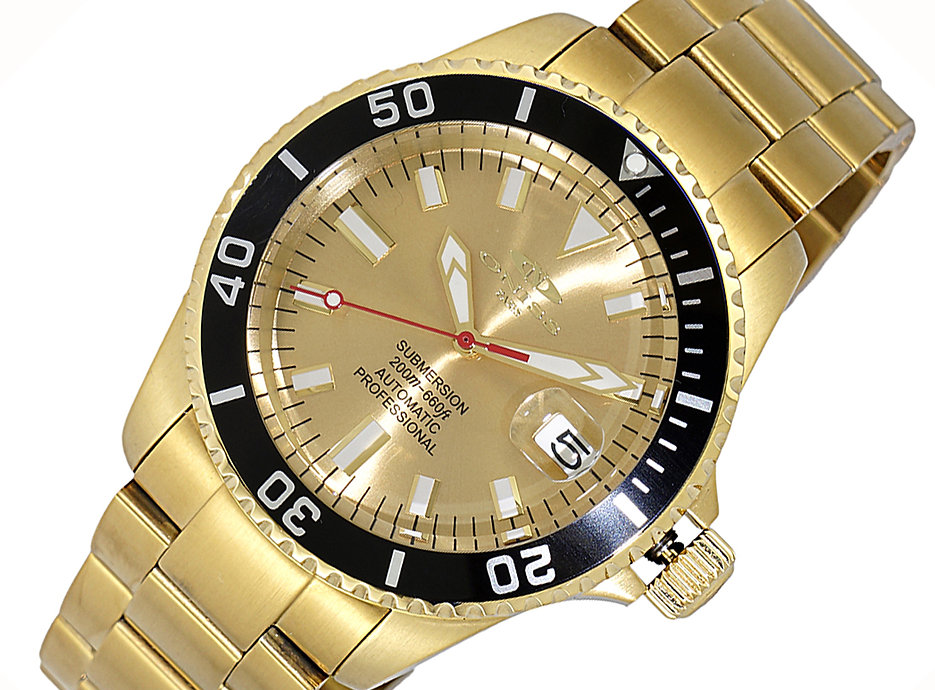 ONISS Watches, - AUTOMATIC MOVT - 24 JEWELS, GOLD TONE DIAL AND BLACK ...