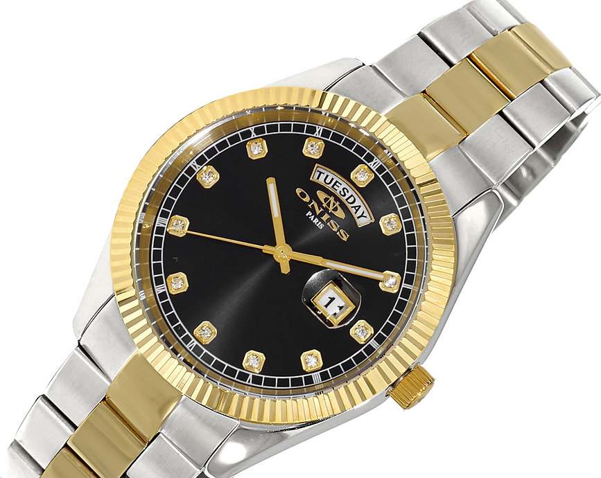ONISS Watches, DAY-DATE WITH SUN RAY BLACK DIAL , ON3881-2TBK , RETAIL ...