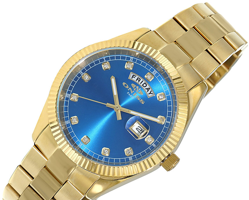 ONISS Watches, DAY-DATE WITH SUN RAY YELLOW DIAL , ON3881-MBBU , RETAIL ...