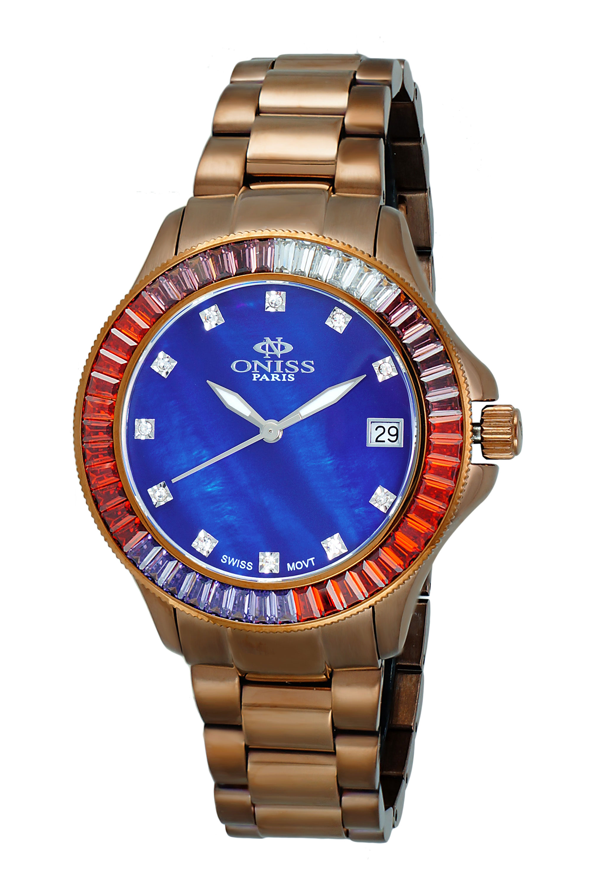 ONISS Watches, LADIES SWISS MOVEMENT, MULTI-COLOR STONE, BLUE MOP DIAL ...