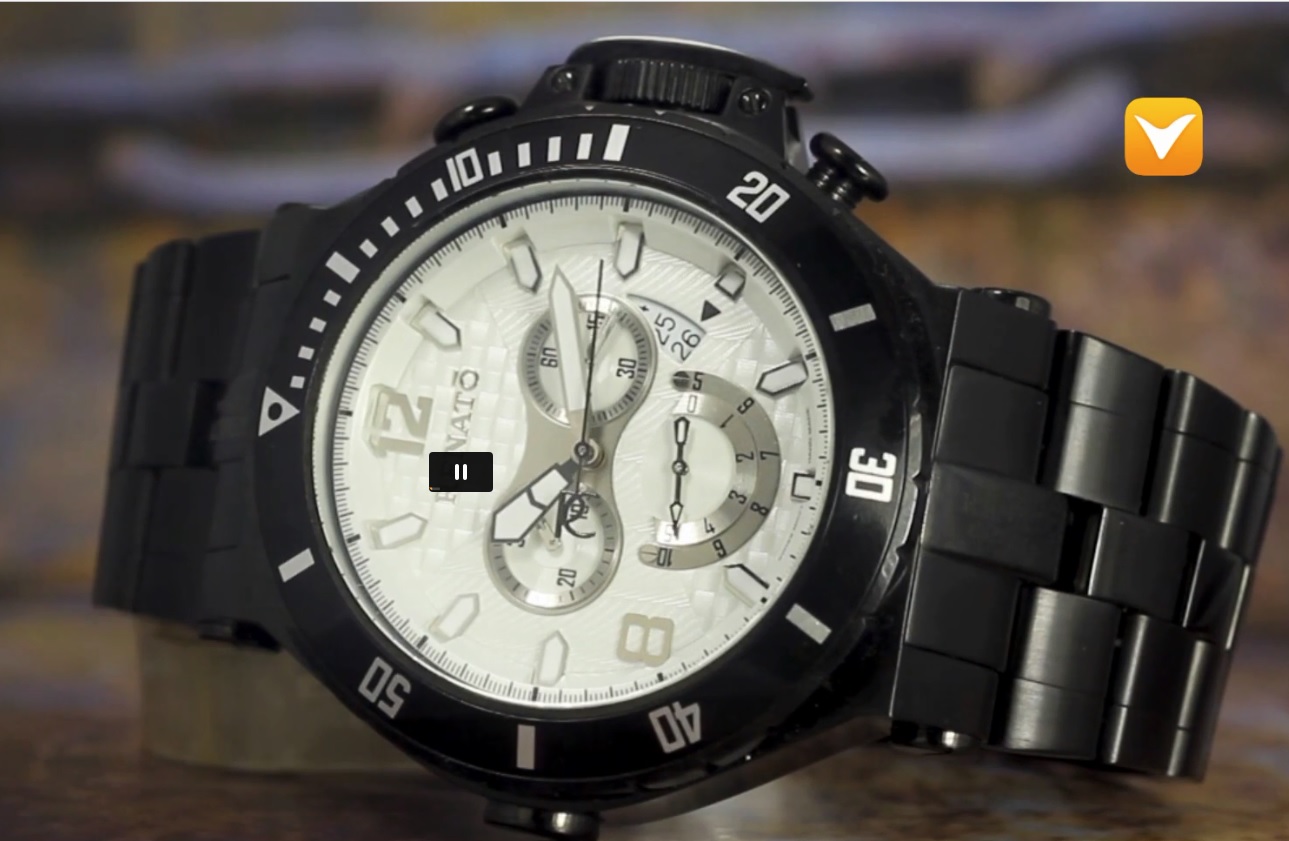 Renato Beast 1000 Meter Diver Swiss Chronograph Black IP White Textured ...