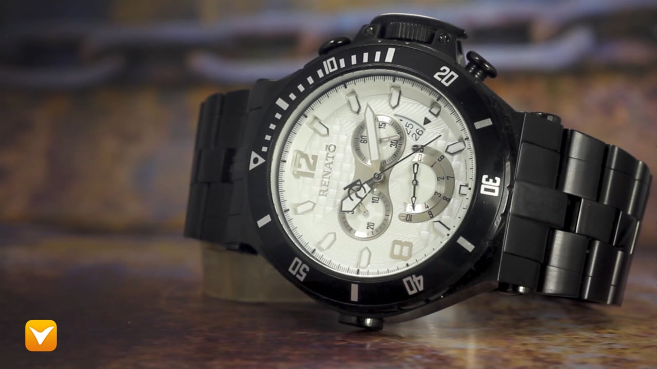Renato Beast 1000 Meter Diver Swiss Chronograph Black IP White Textured ...