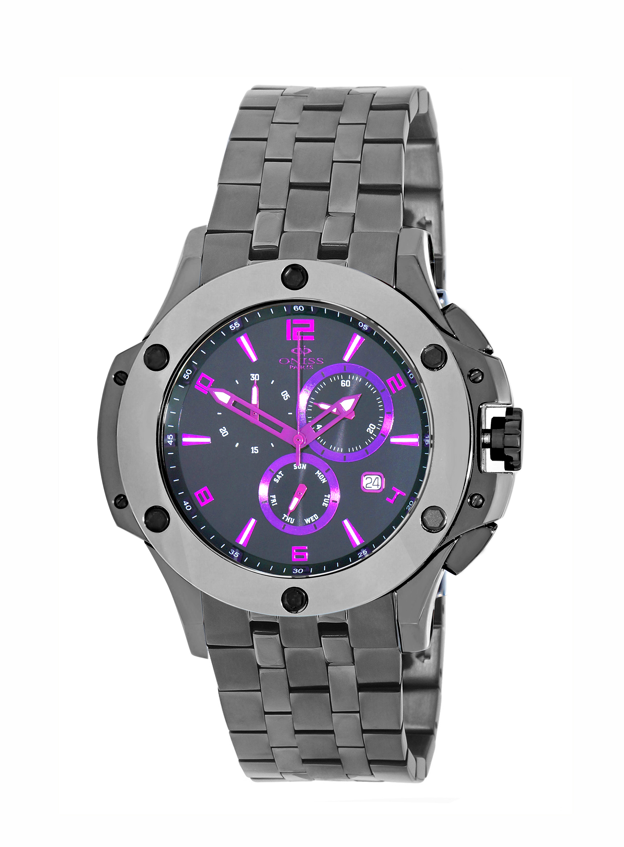 Swiss Chronograph IP-GUN Stainless Steel and Tungsten Watch, Black ...