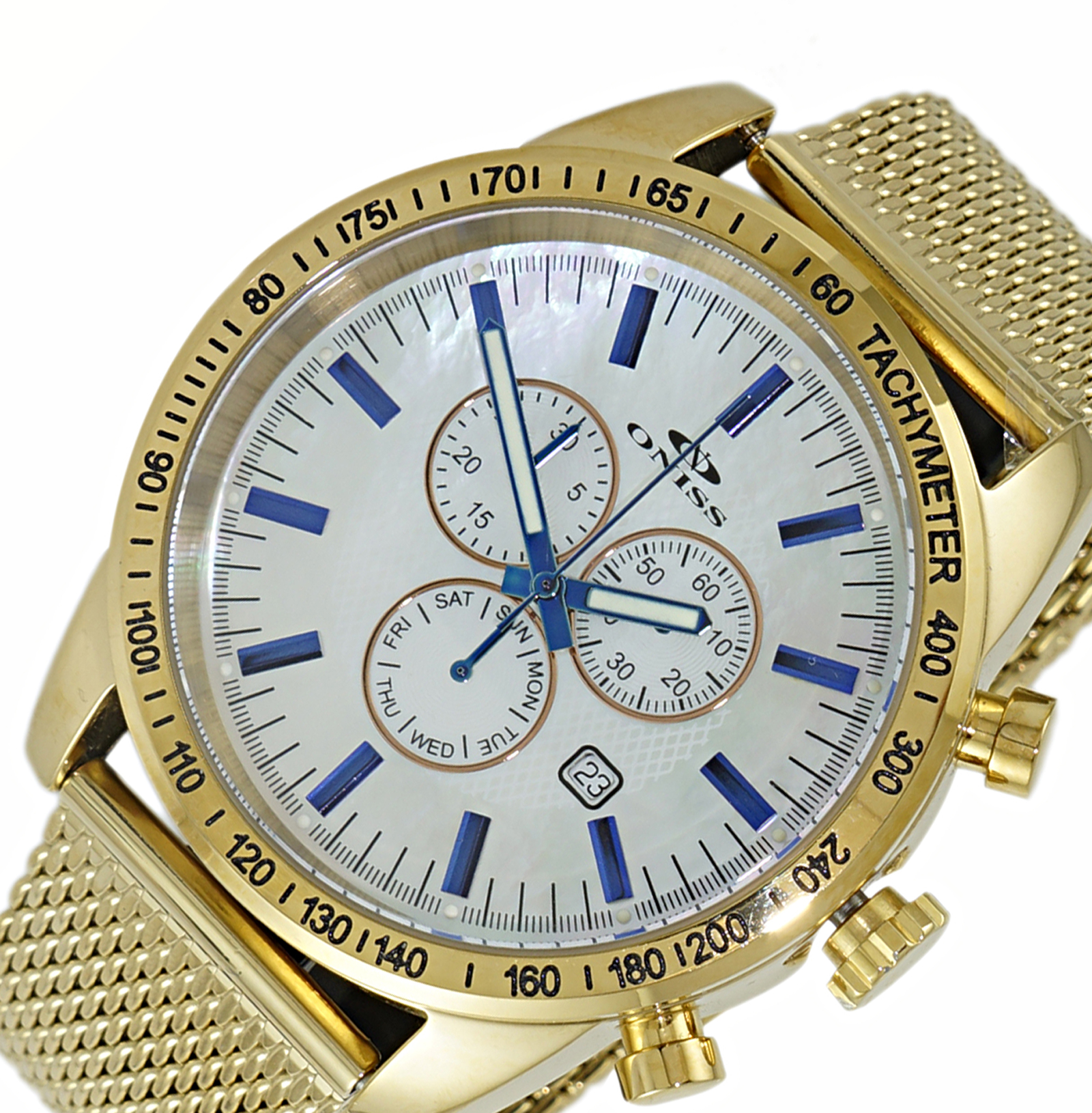 SWISS ISA CHRONOGRAPH MOV'T, DOME MINERAL CRYSTAL, MOTHER OF PEARL DIAL ...