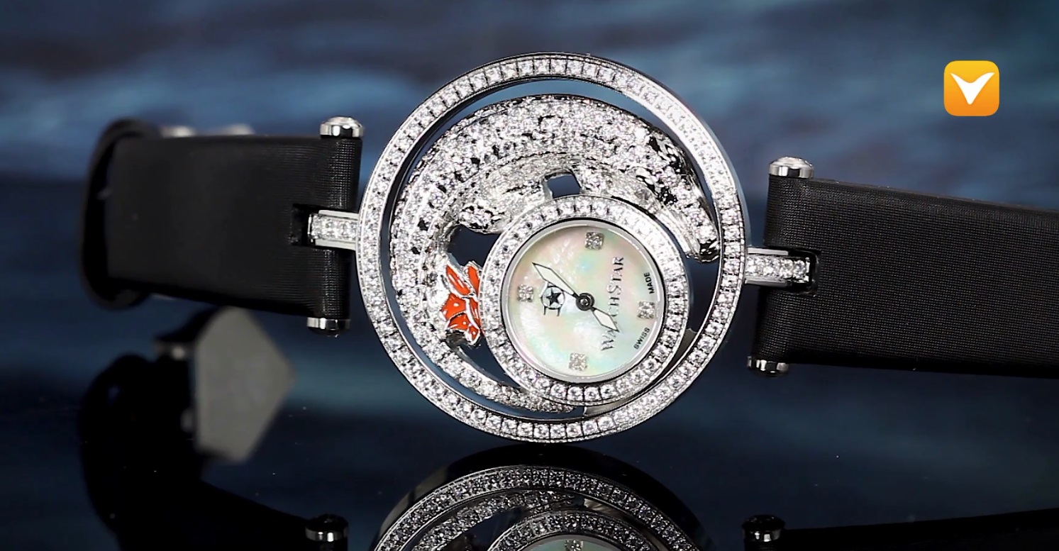 Watchstar 42mm Limited Edition Swiss Made Diva Star Platinum Crocodile White MOP Diamond Dial ...