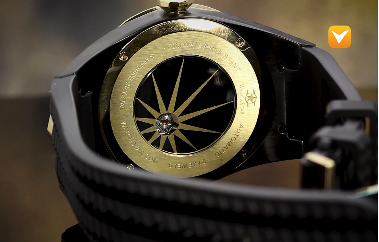 Watchstar 47mm Superstar 21 Jewel Skeleton Automatic Gold/Black Dial ...