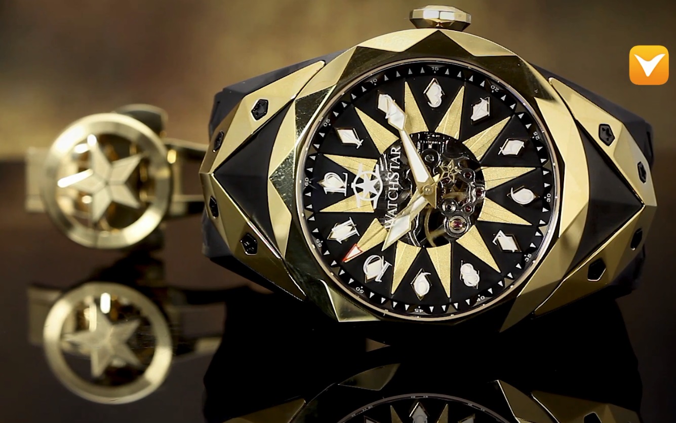 Watchstar 47mm Superstar 21 Jewel Skeleton Automatic Gold/Black Dial ...