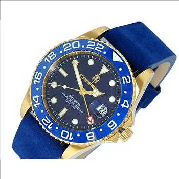 Lechateau, Men's Swiss Movement Blue Date- Dial, Bezel and Strap with ...