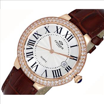 Oniss Austrian Crystal accent, Genuine Leather Band, ON3322-LRGSV-BN ...