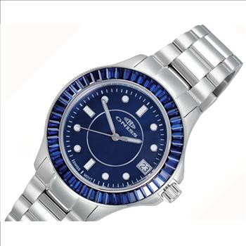 ONISS SWISS MOVEMENT, BLUE-COLOR AUSTRIAN CRYSTAL ACCENT, BLUE MOP DIAL ...