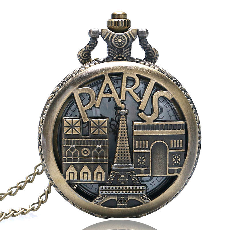 New Men Pocket Watch Paris Eiffel Tower Triumphal Arch Sscenic Pattern ...
