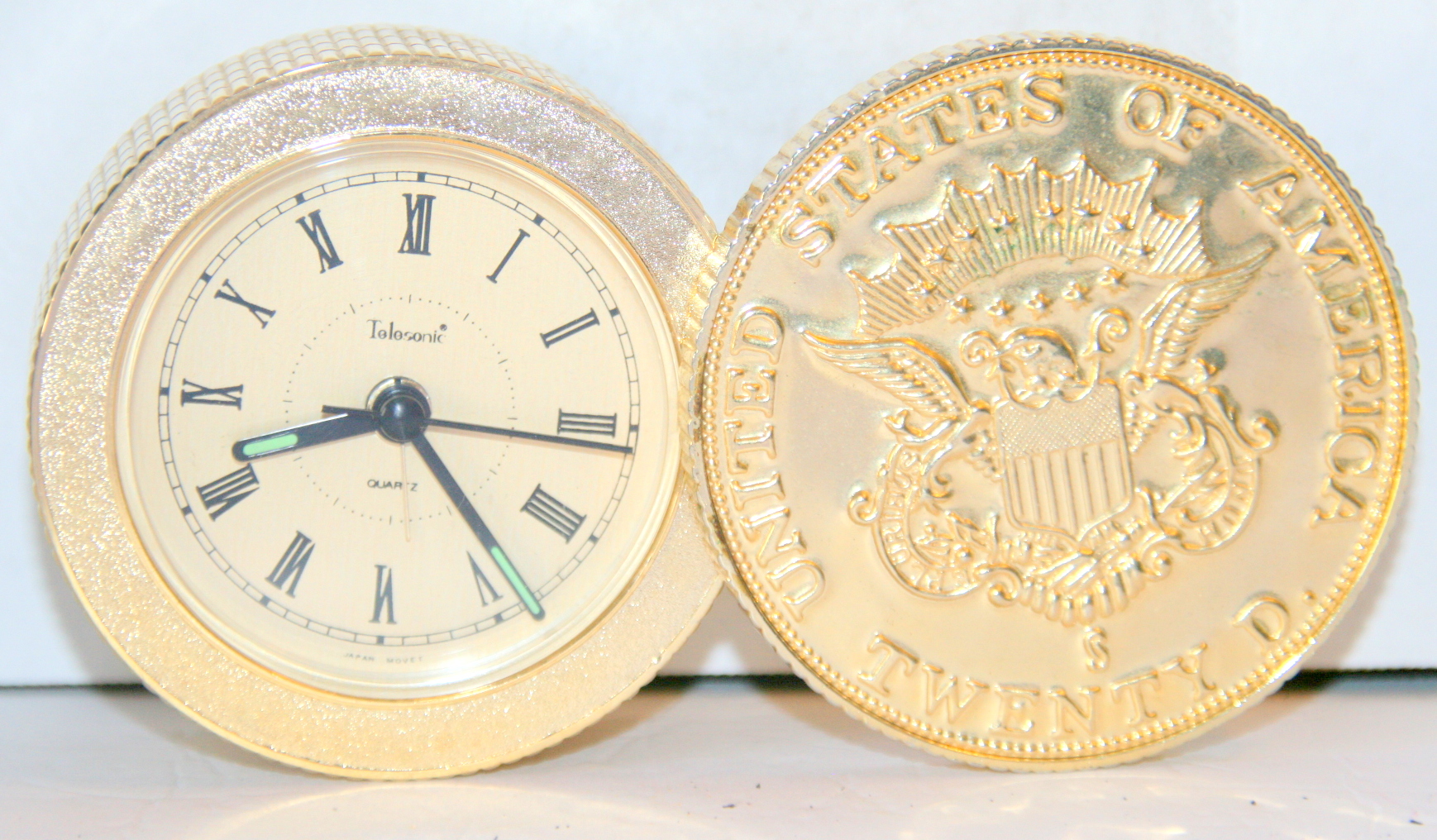 Antique Vintage Telesonic Twenty Dollar Eagle Gold Coin Desk Clock ...