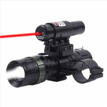 Tactical Red Laser Dot Sight + LED Zoomable Flashlight with Rings Mount ...