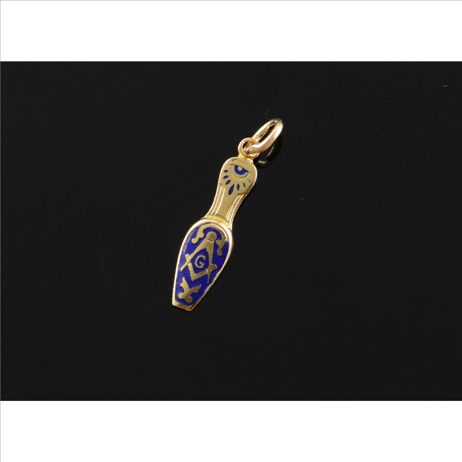 10K 0.7g Blue Enamel Mason Shoe Horn Paddle Masonic Yellow Gold Charm ...