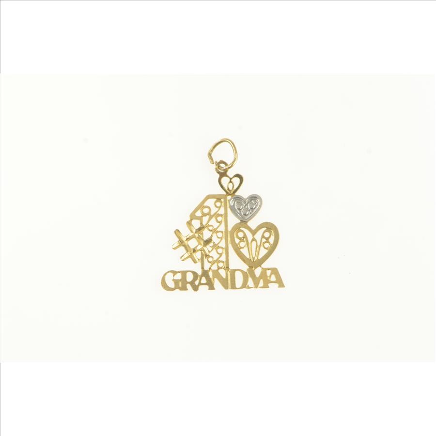 14K #1 Number One Grandma Heart Word Family Yellow Gold Charm/Pendant ...