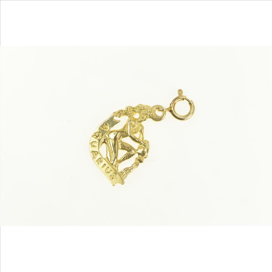 14K Aquarius Zodiac Sign Water Bearer Symbol Yellow Gold Charm/Pendant ...