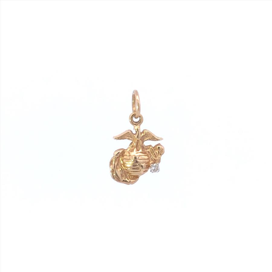 14K Diamond USMC Marine Corps Logo Insignia Yellow Gold Charm/Pendant ...