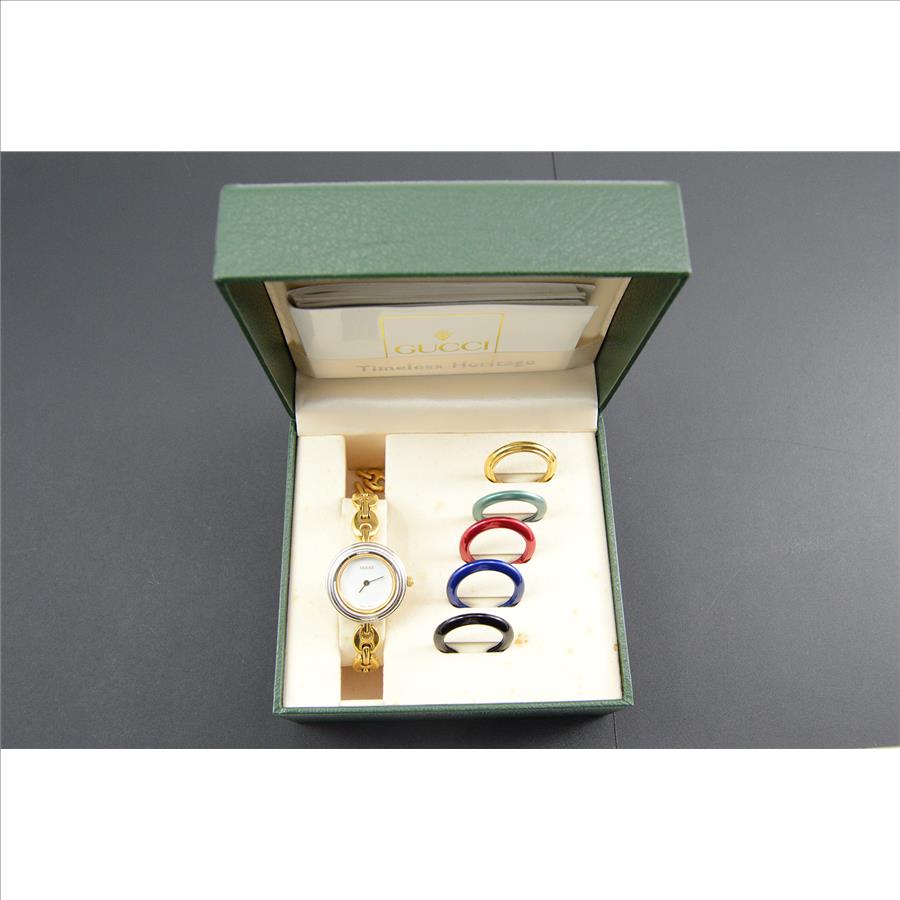 Gucci Gold Plated Fancy Chain Round Interchangable 17.6mm Face Ladies ...