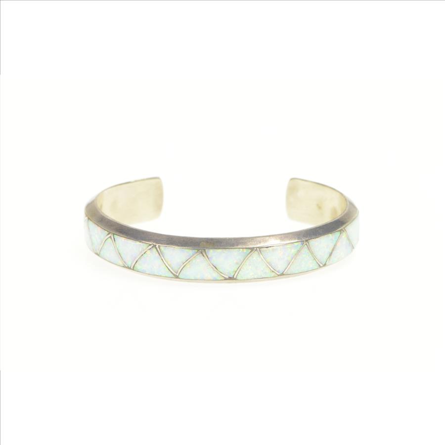 Sterling Silver Southwestern Syn. Opal Zig Zag Inlay Bracelet 6 ...