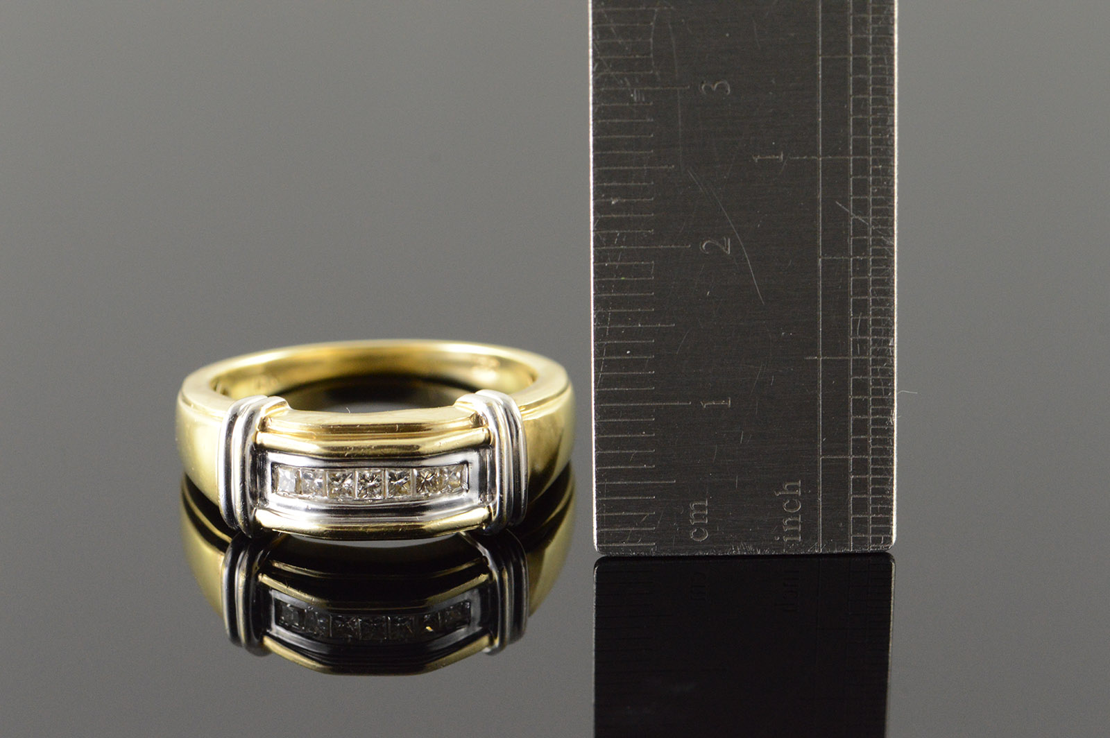 10K 0.20 CTW Diamond Inset Two Tone Men's Wedding Band Yellow Gold Ring ...