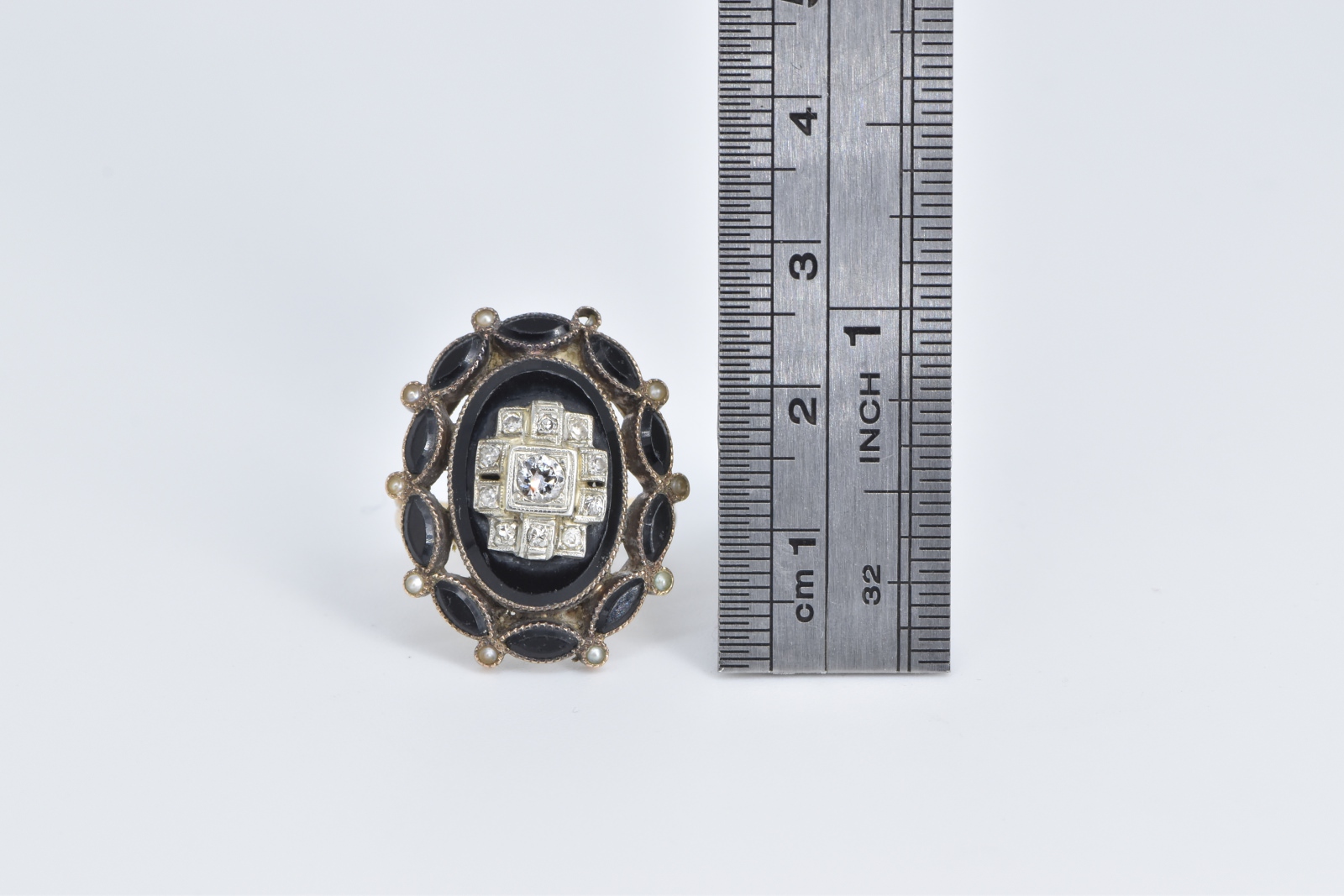 10K 0.30 Ctw Diamond Black Onyx Mourning Yellow Gold Ring, Size 6 ...