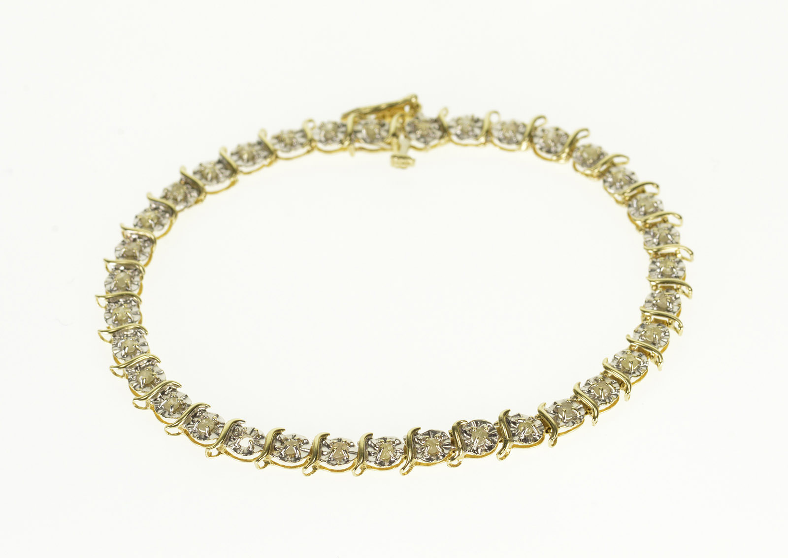 10K 0.35 Ctw Diamond Wavy Starburst Link Tennis Yellow Gold Bracelet 7 ...