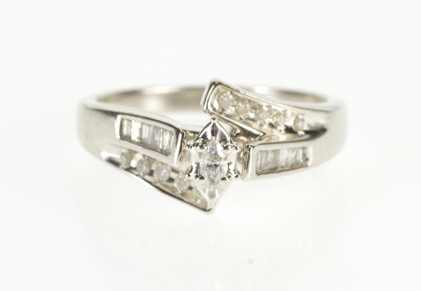10K 0.42 Ctw Diamond Marquise Freeform Engagement White Gold Ring, Size ...