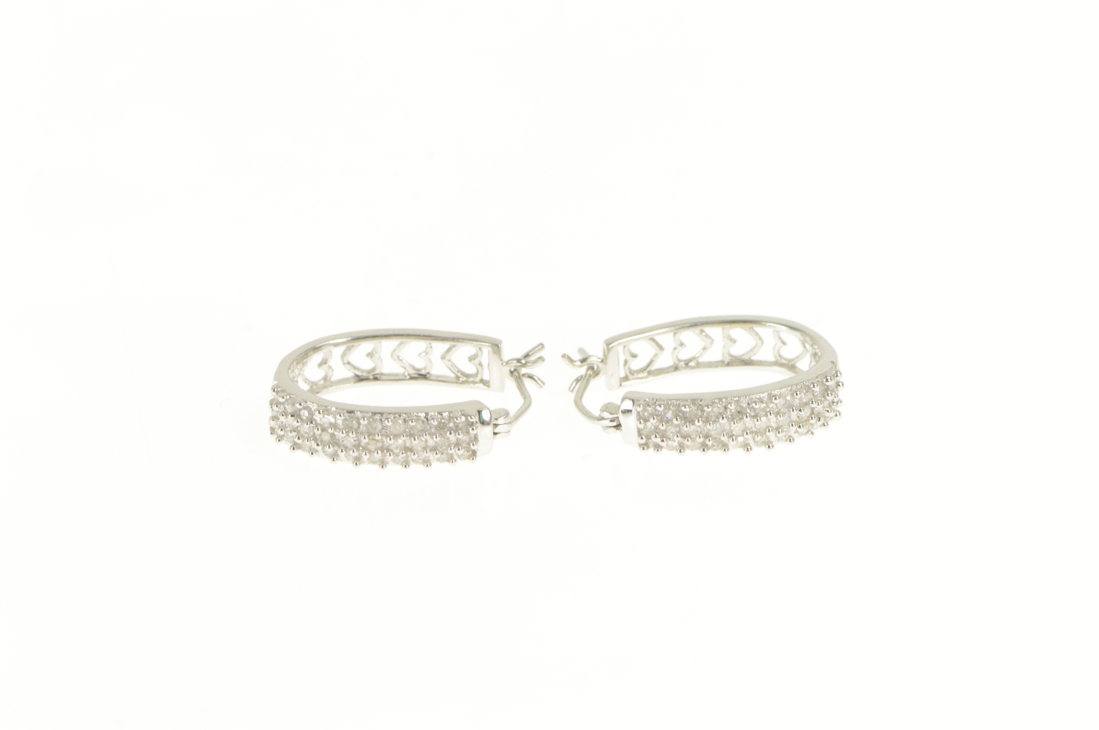 10K 0.50 Ctw Pave Diamond Encrusted Oval Hoop White Gold Earrings ...