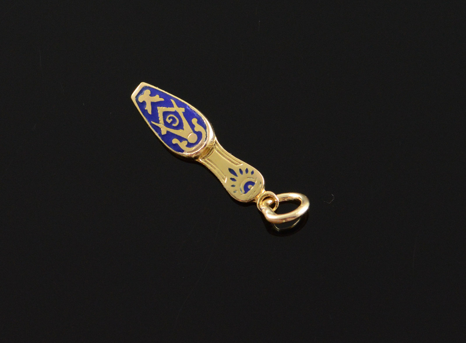 10K 0.7g Blue Enamel Mason Shoe Horn Paddle Masonic Yellow Gold Charm ...