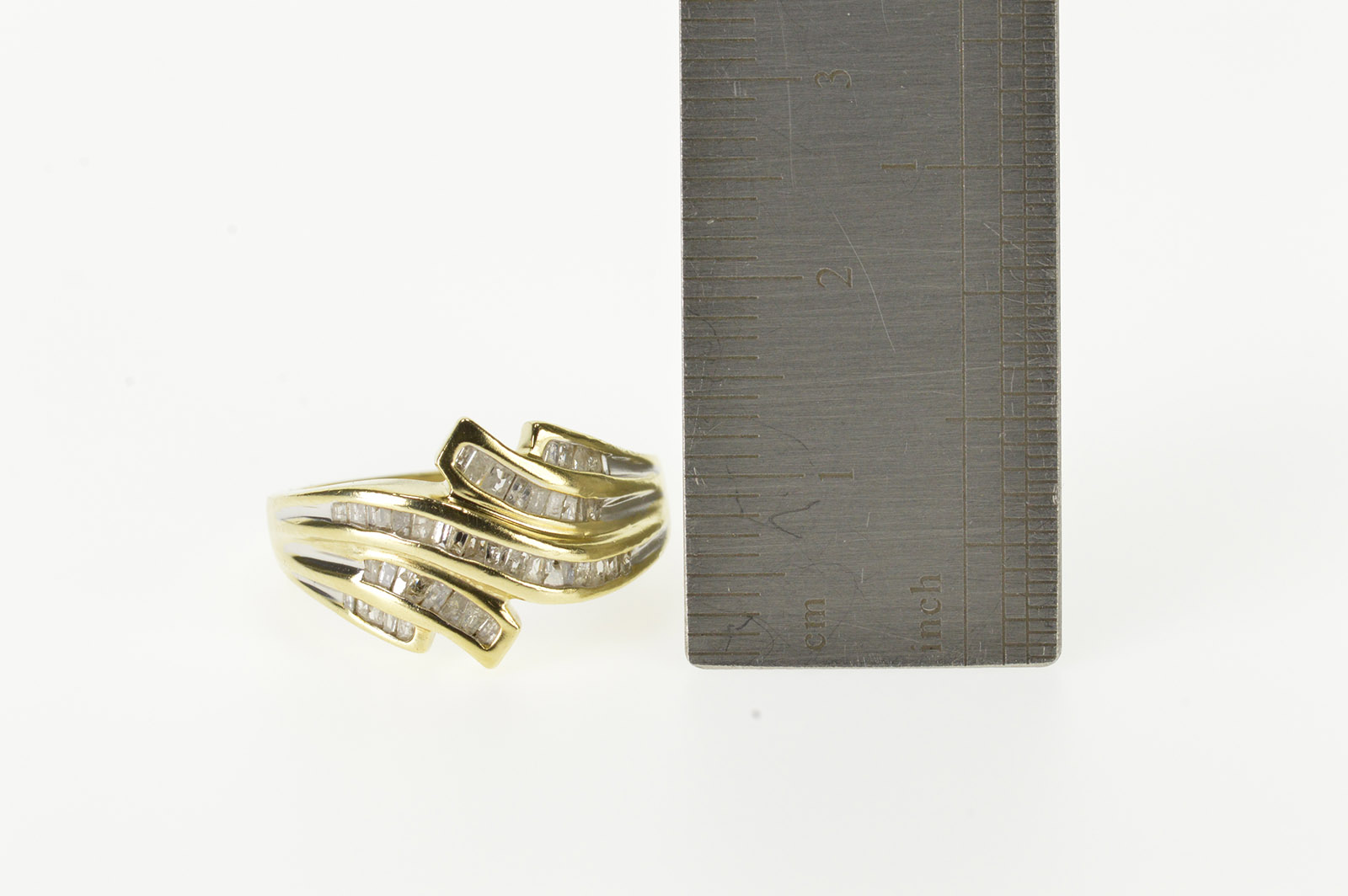 10K 1.00 Ctw Baguette Diamond Channel Inset Bypass Yellow Gold Ring ...