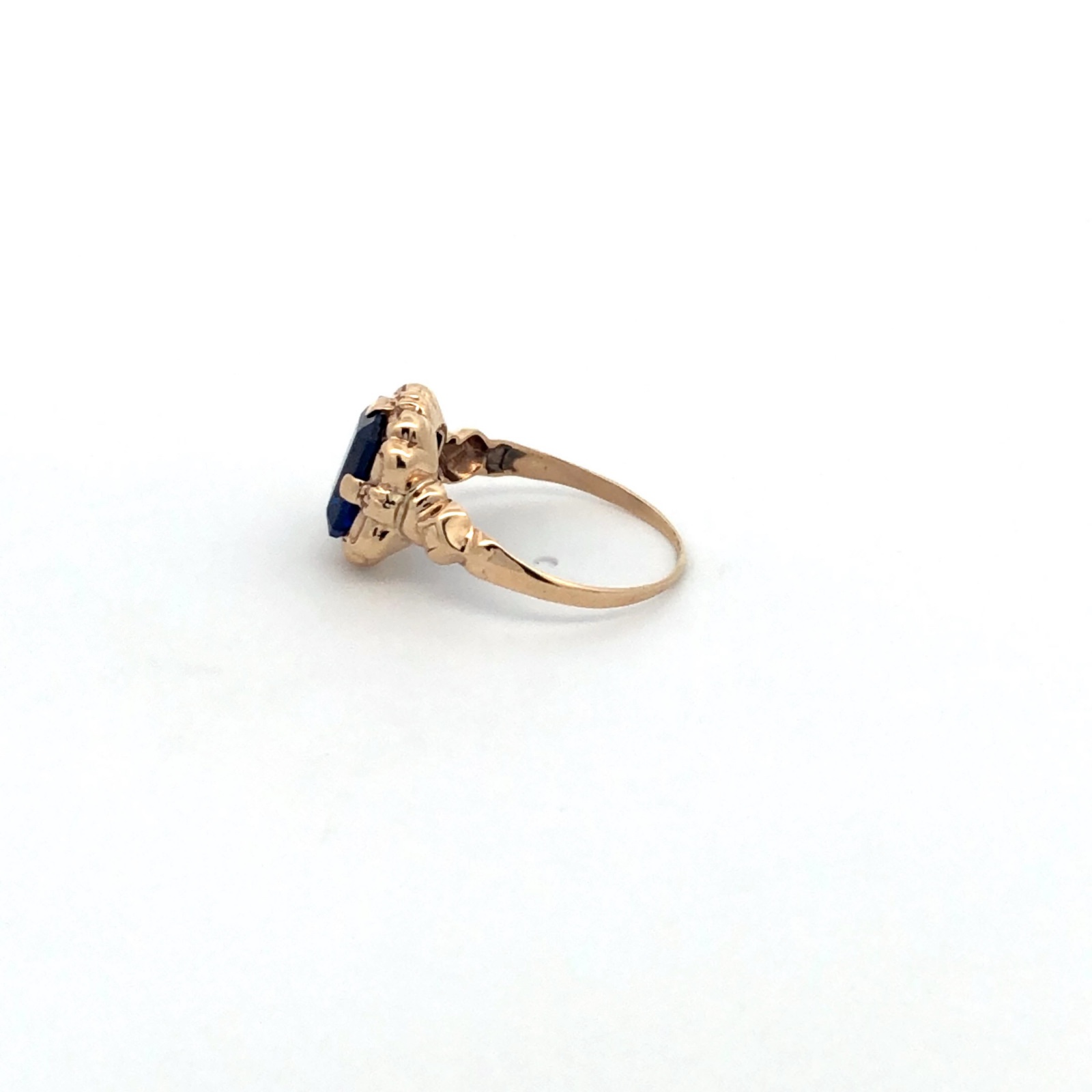 10K 1940's Emerald Cut Sim. Sapphire Statement Yellow Gold Ring, Size 5 ...
