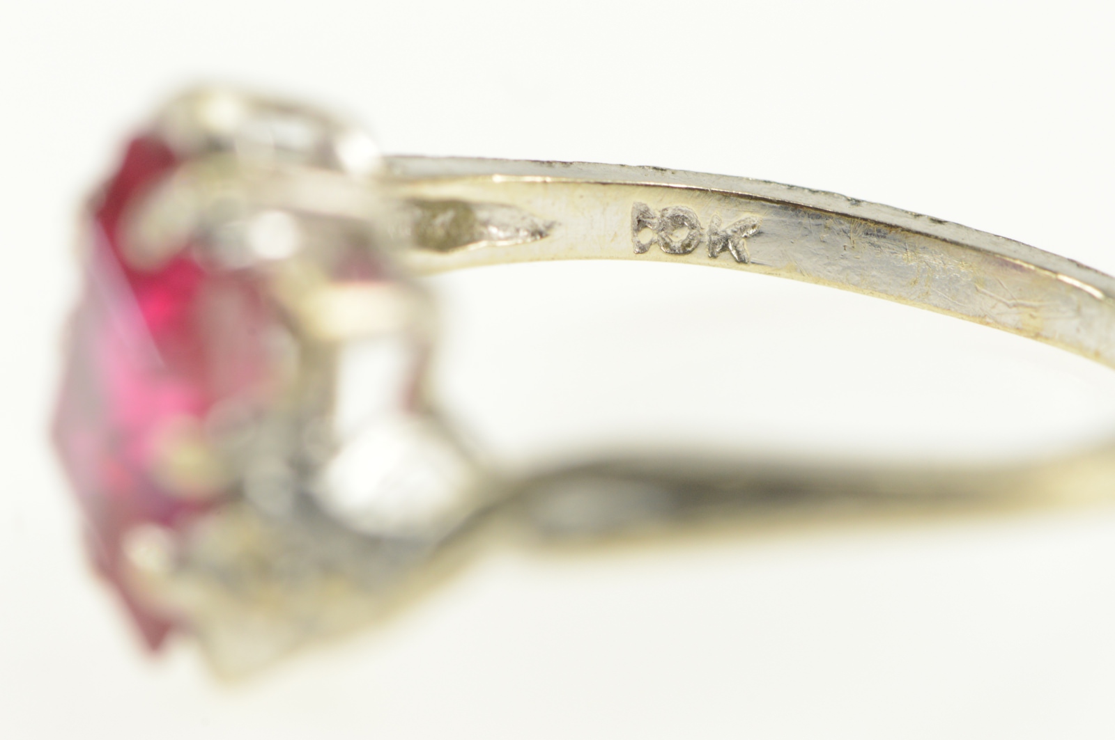 10K 1940's Syn. Ruby Diamond Bypass Statement White Gold Ring, Size 5 ...