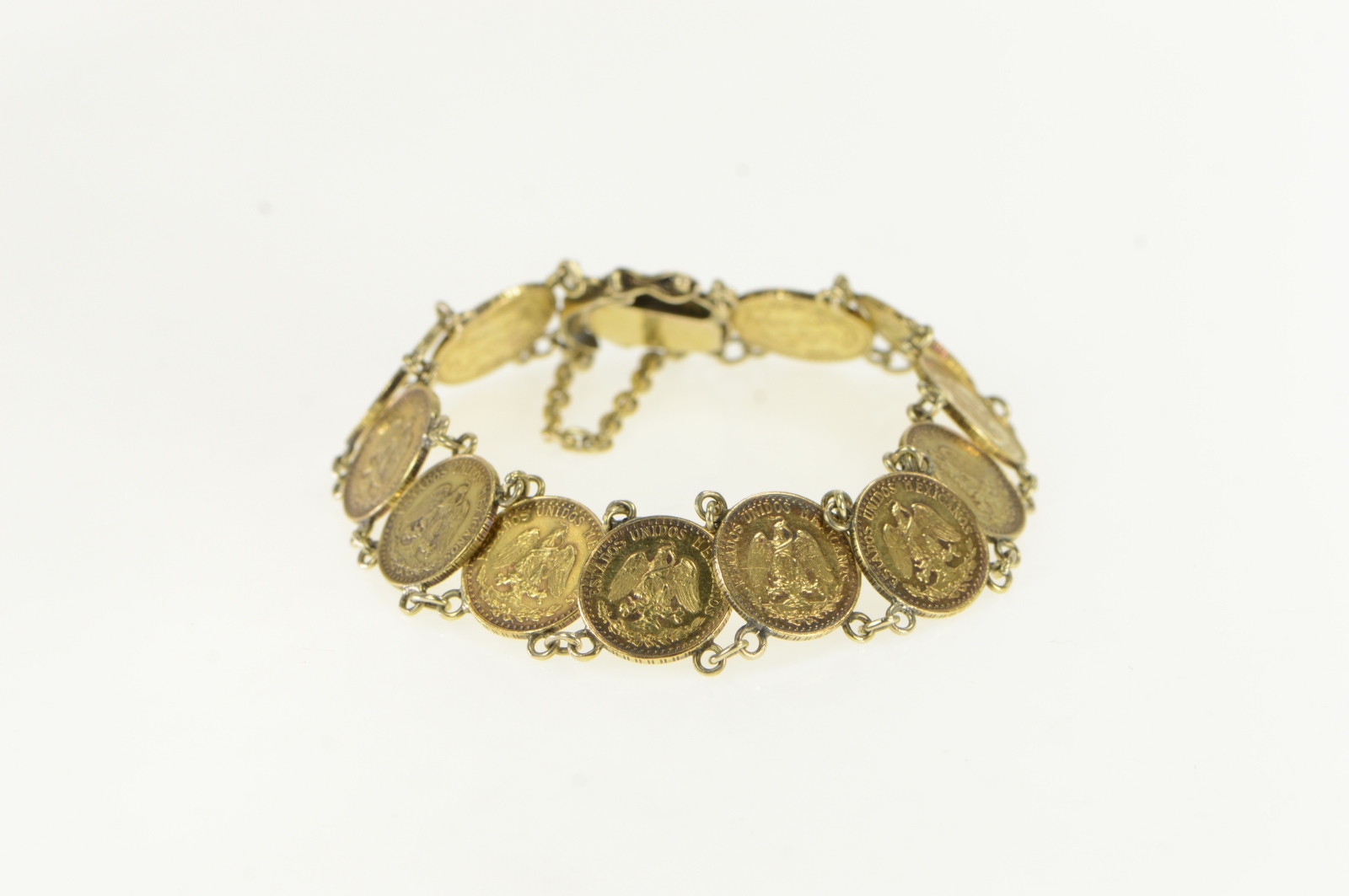 10K 1945 Dos Pesos 22K Mexican Gold Coin Chain Yellow Gold Bracelet 7 ...