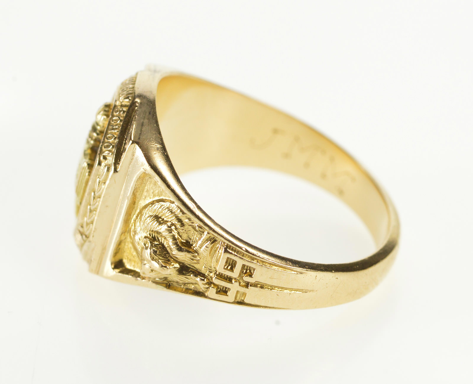 10K 1960's Ornate Roosevelt High School Class Yellow Gold Ring, Size 6. ...