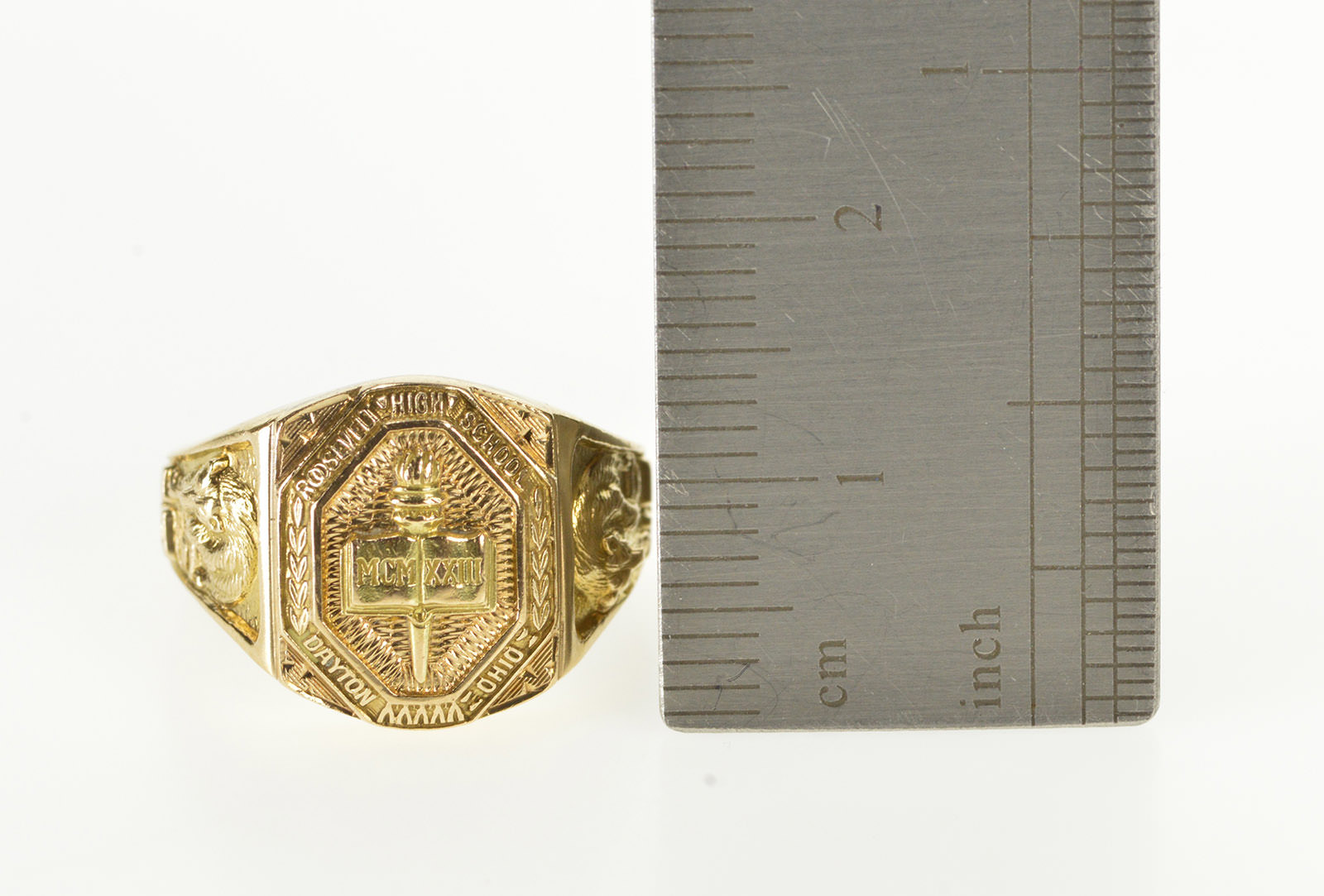 10K 1960's Ornate Roosevelt High School Class Yellow Gold Ring, Size 6. ...