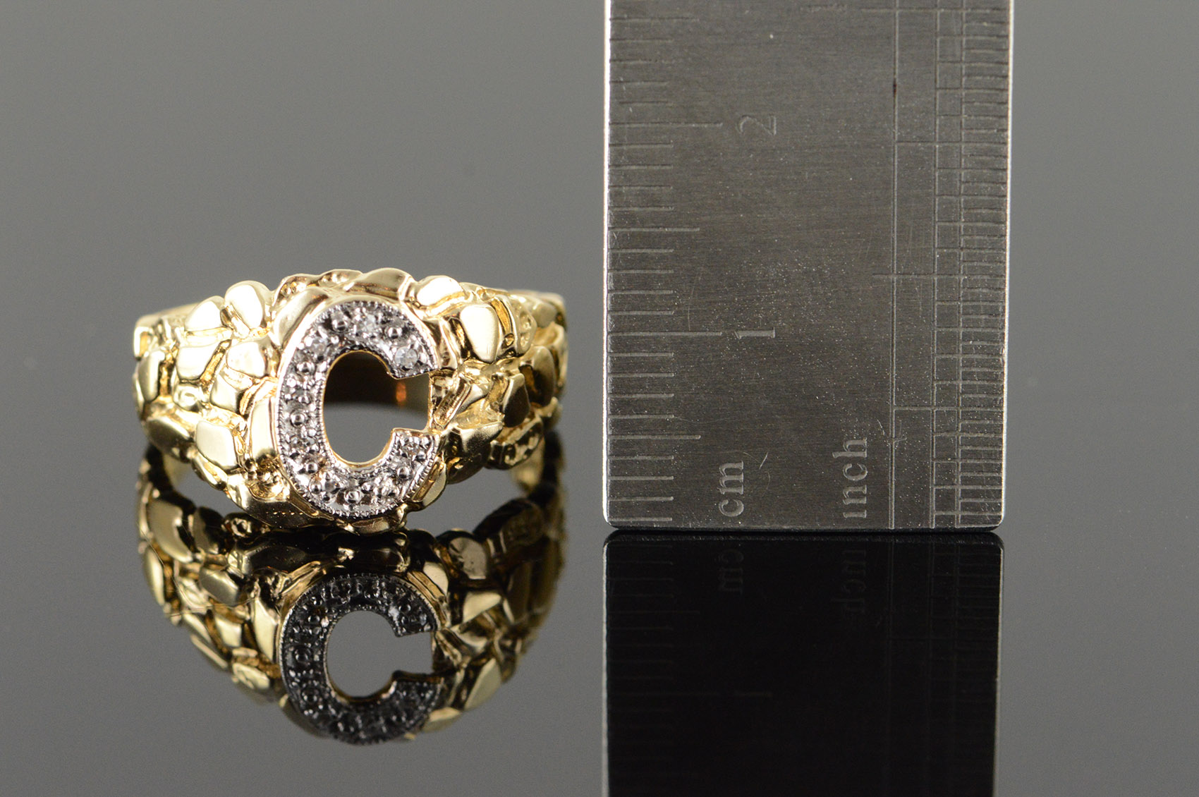 10K 4.5g Diamond Accented 'C' Nugget Monogram Letter Initial Yellow ...