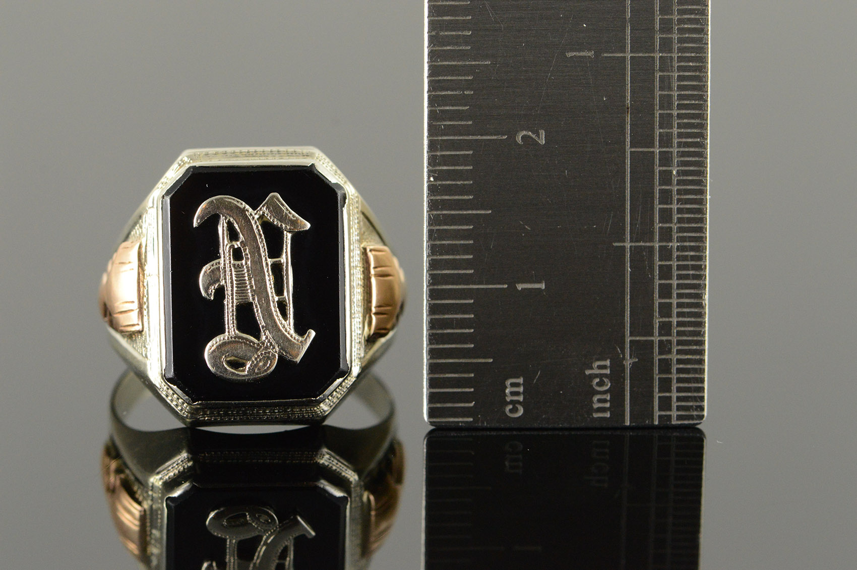 10K 5g Classic Vintage 'N' Black Onyx Two Tone Monogram Letter Initials ...