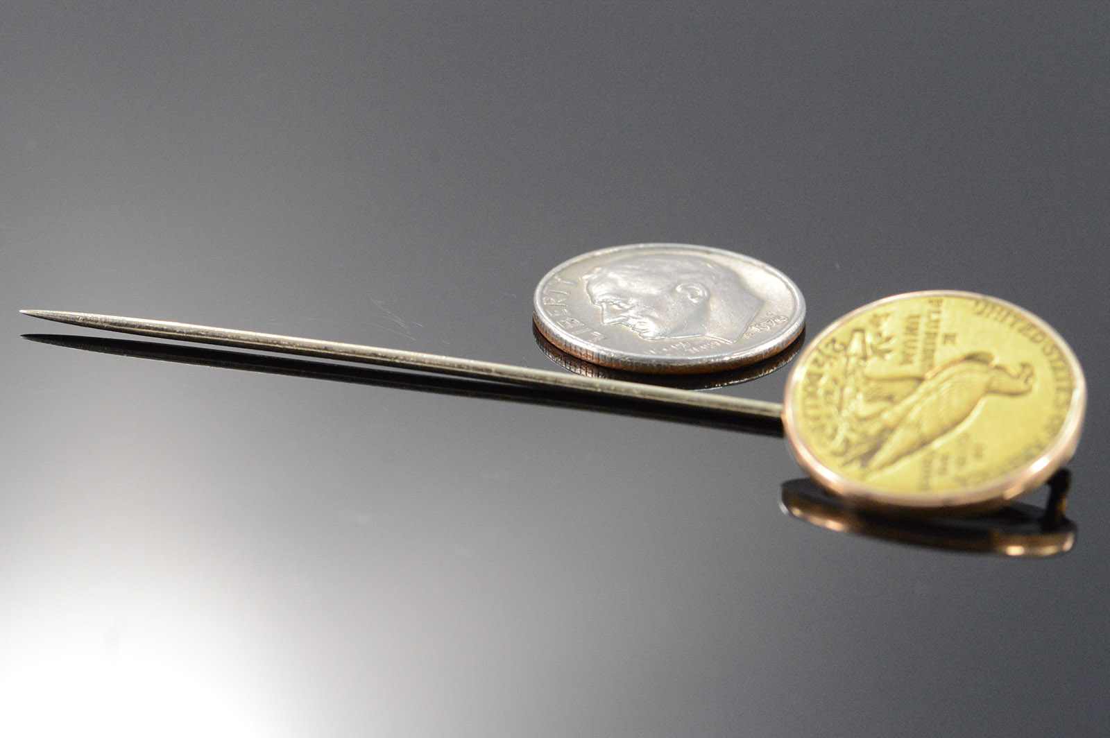 10K 6.2g Bezel Set 2 1/2 Dollar US Indian Coin Yellow Gold Stick Pin ...
