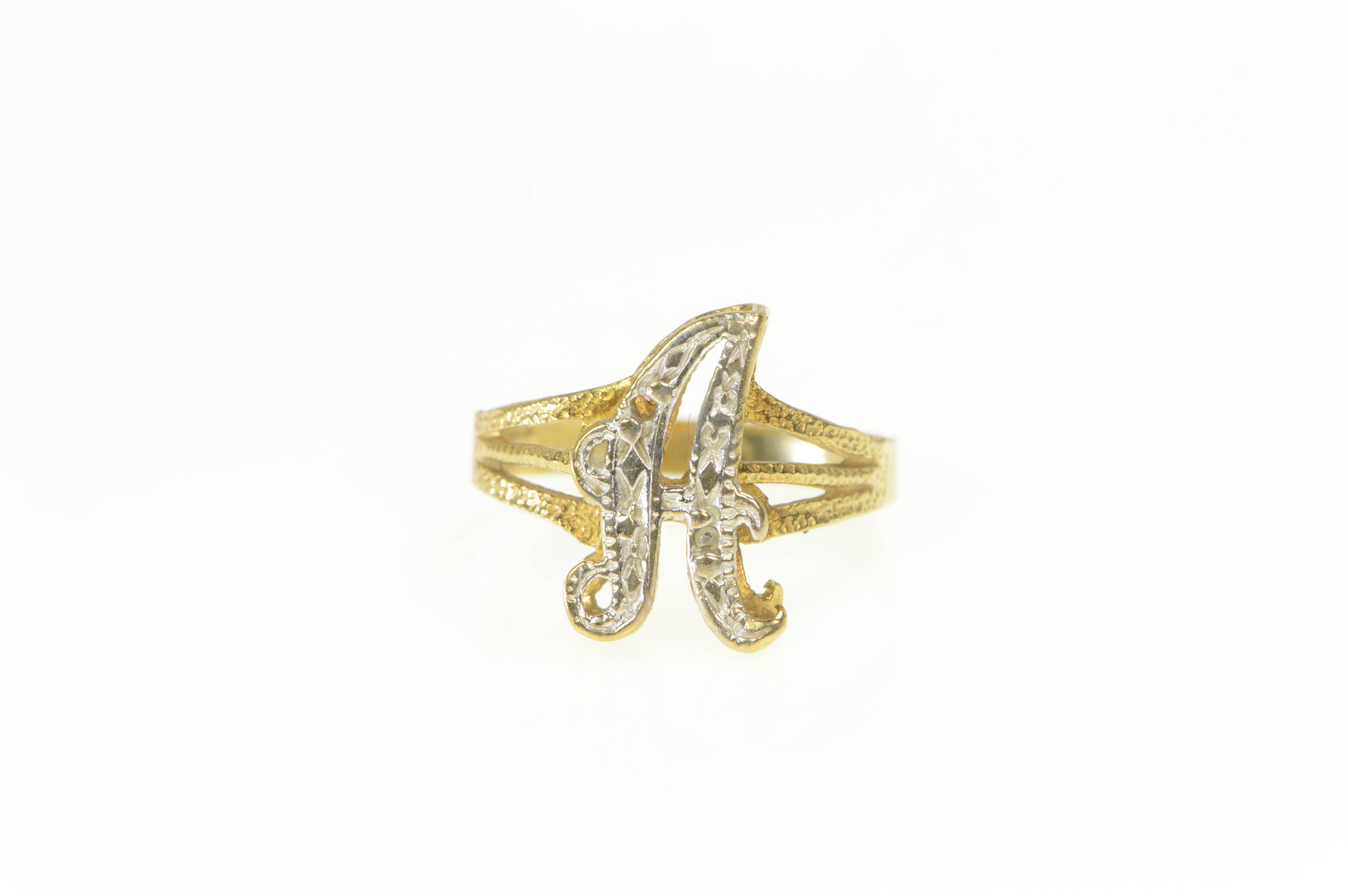 10K A Cursive Monogram Letter Diamond Accent Yellow Gold Ring, Size 4 ...