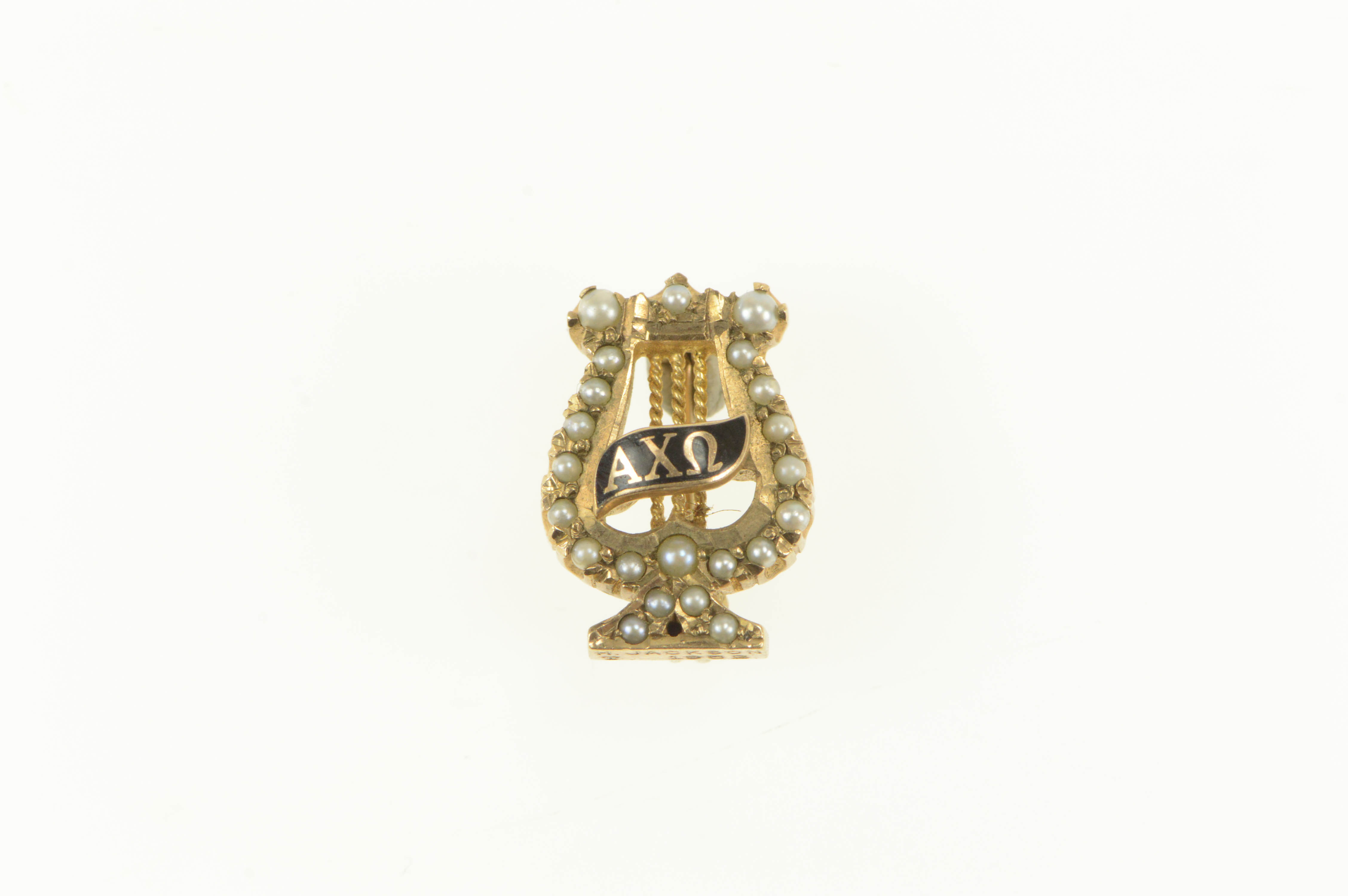 10K Alpha Chi Omega Enamel Seed Pearl Harp Yellow Gold Pin/Brooch ...