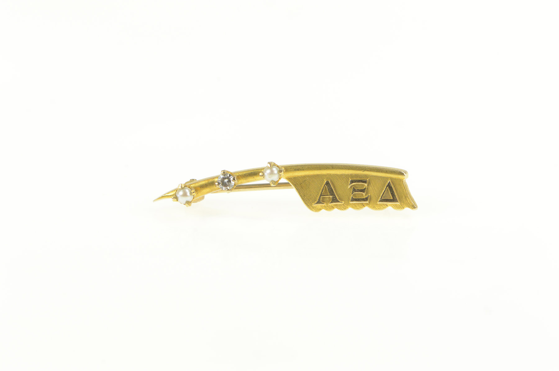 10K Alpha Xi Delta Seed Pearl Diamond Bar Yellow Gold Pin/Brooch ...