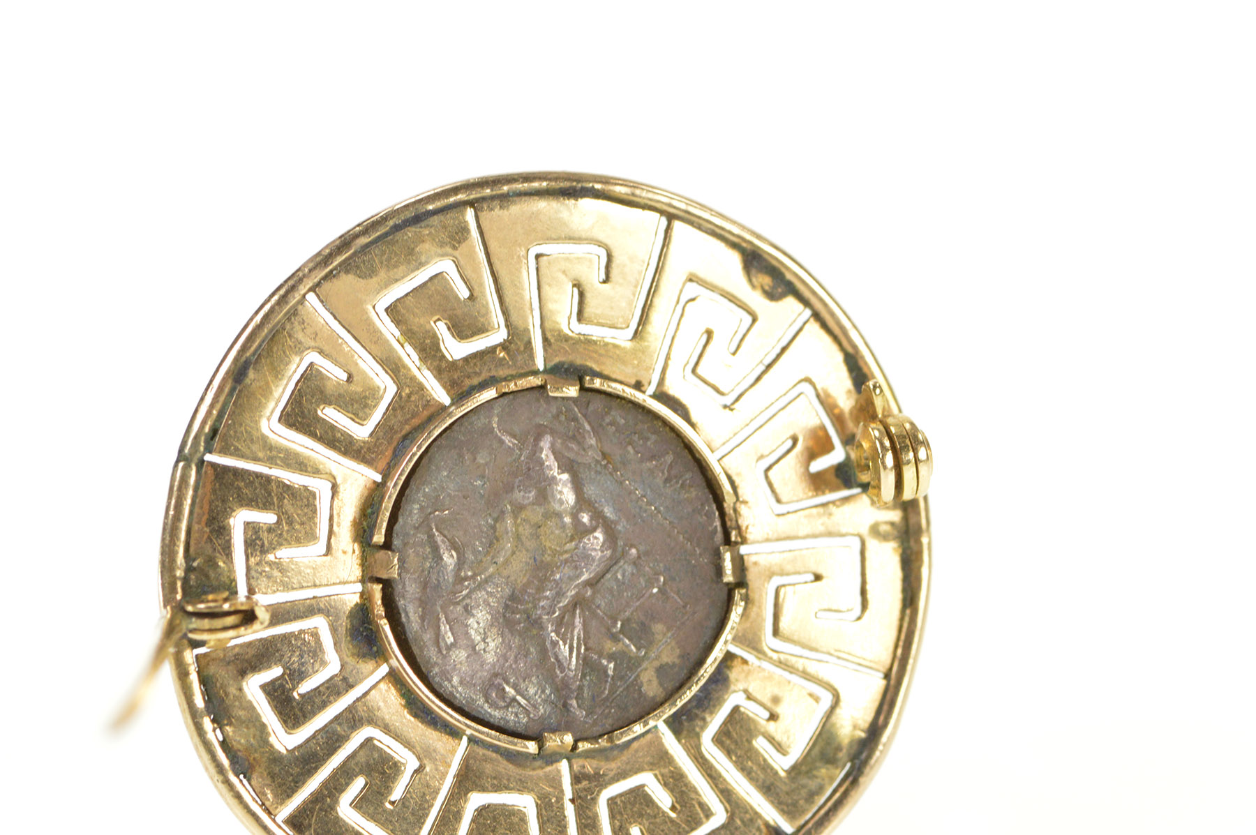 10K Ancient Greek Coin Wave Pattern Statement Yellow Gold Pin/Brooch ...