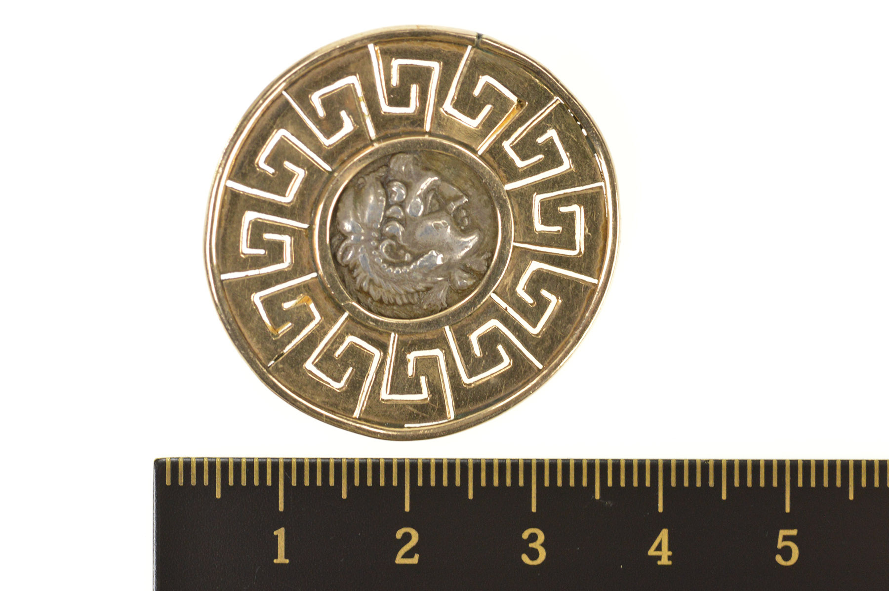 10K Ancient Greek Coin Wave Pattern Statement Yellow Gold Pin/Brooch ...