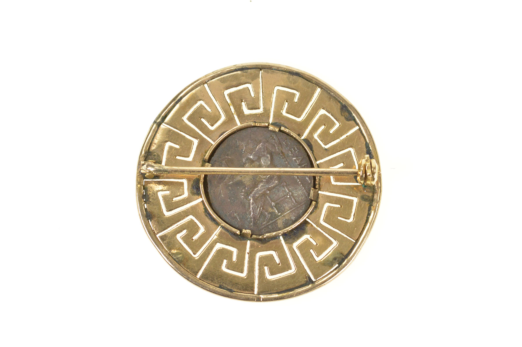 10K Ancient Greek Coin Wave Pattern Statement Yellow Gold Pin/Brooch ...