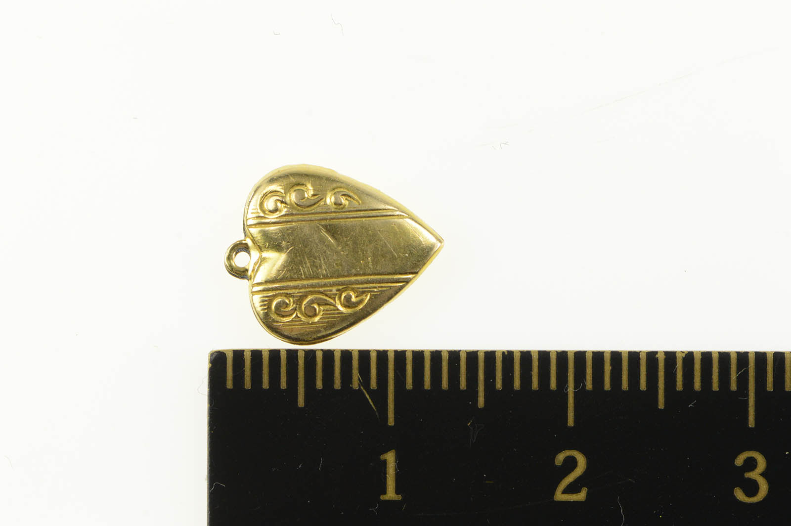 10K Art Deco Etched Scroll Puffy Heart Love Yellow Gold Charm/Pendant ...