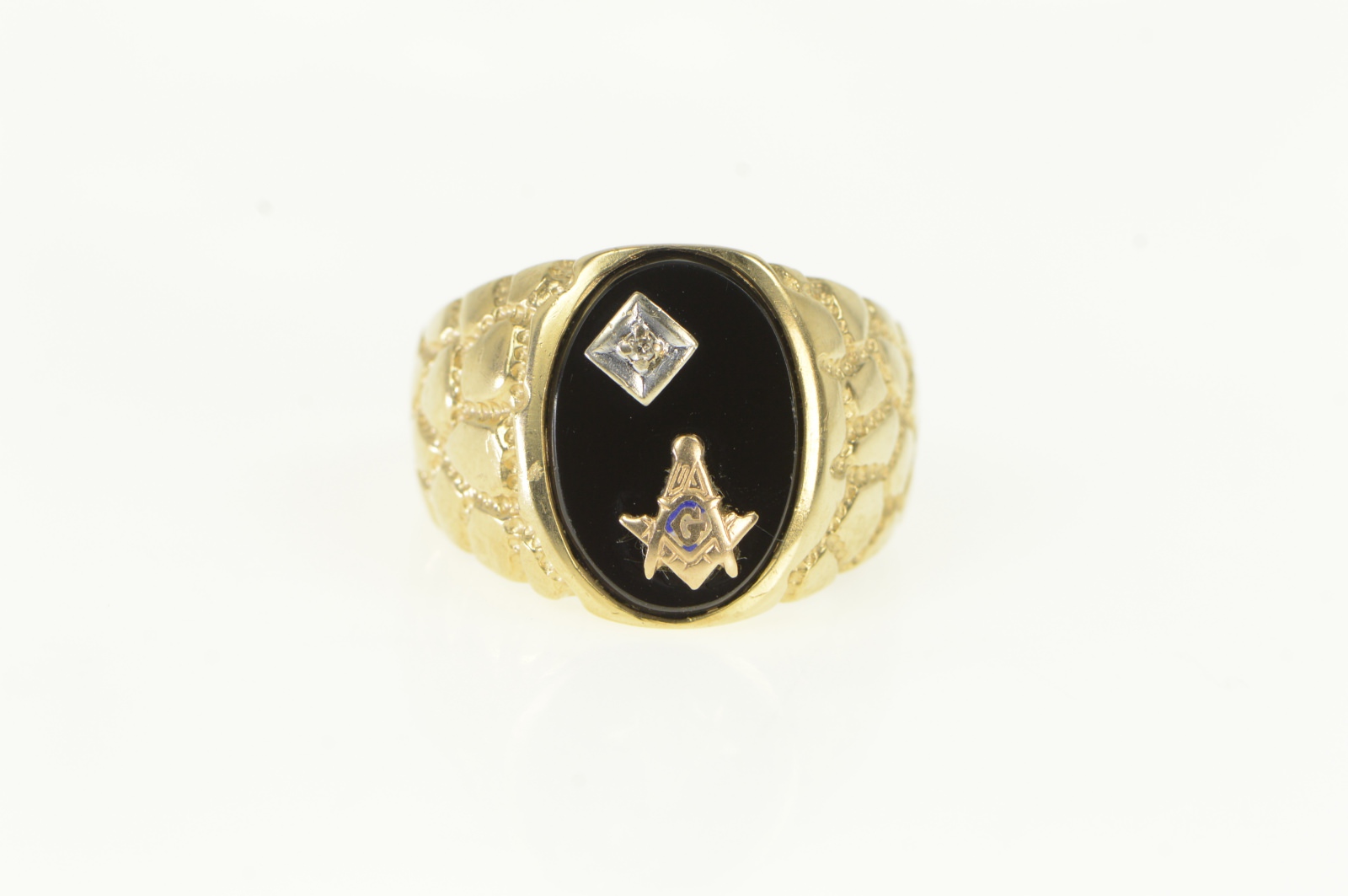 10K B Initial Masonic Diamond Onyx Yellow Gold Ring, Size 12.75 ...