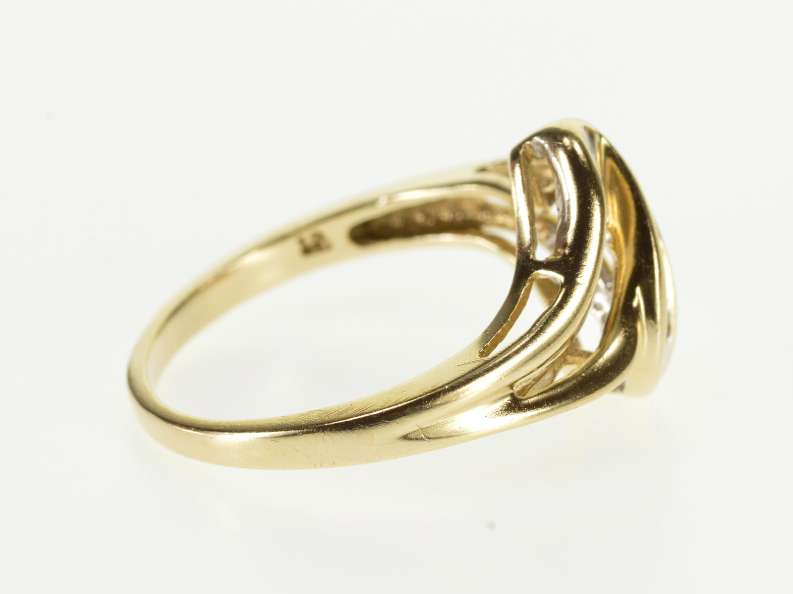 10K Baguette Channel Inset Diamond Wavy Curvy Yellow Gold Ring, Size 6. ...