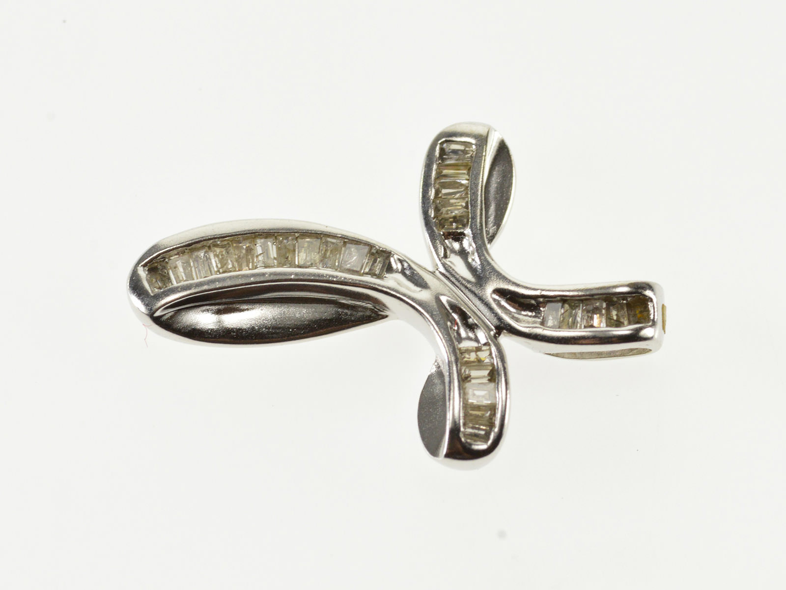 10K Baguette Diamond Channel Inset Wavy Cross White Gold Pendant ...
